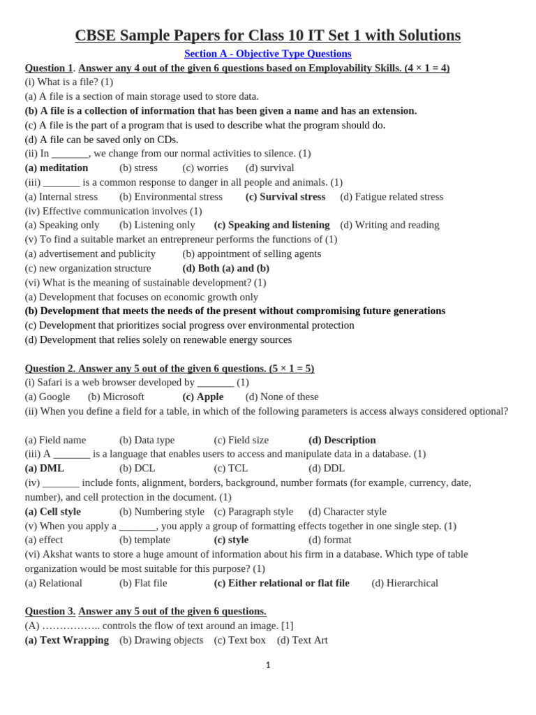 Set (1) - Computer QP With Solutions | PDF | Databases | Computing