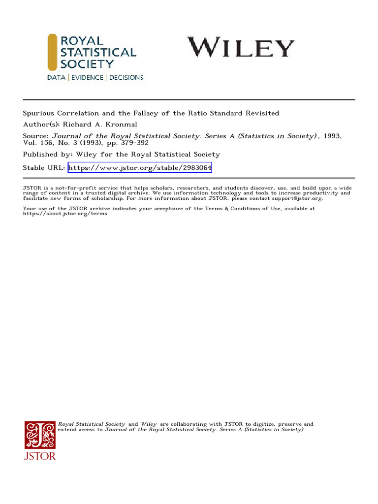 Kronmal - 1993 - Spurious Correlation and The Fallacy of The Ratio ...