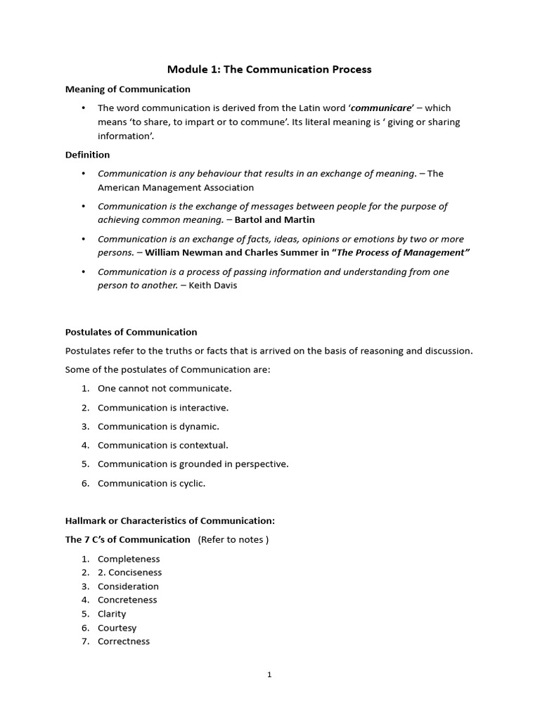 Module 1 The Communication Process | PDF | Communication | Nonverbal Communication