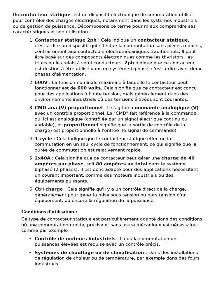 Contacteur statique 2ph 600V 40A | PDF | Électronique | Électricité