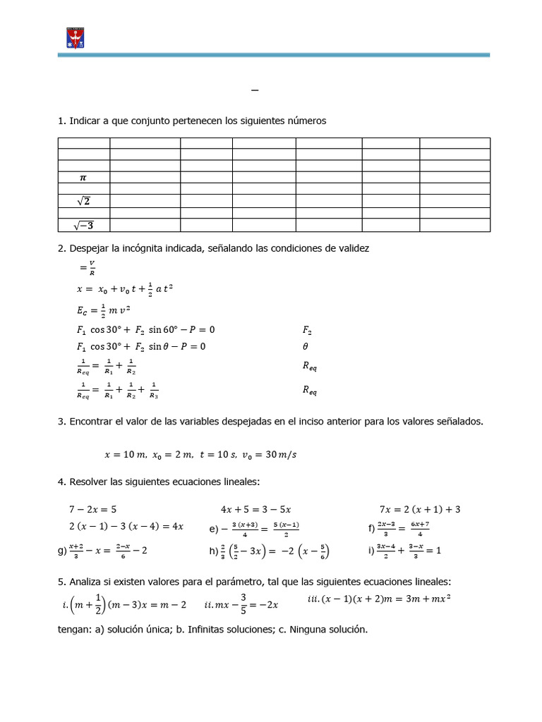 Ejercicios de Ecuaciones e Inecuaciones Matemáticas | PDF | Ecuaciones ...