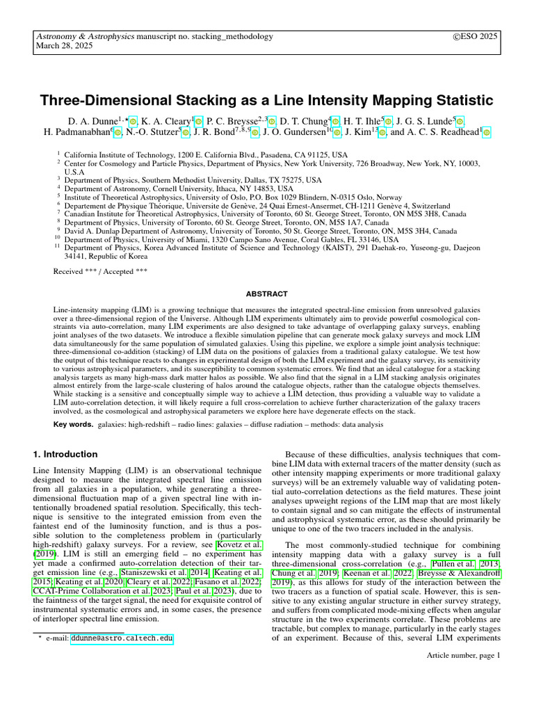 Three-Dimensional Stacking As A Line Intensity Mapping Statistic | PDF ...
