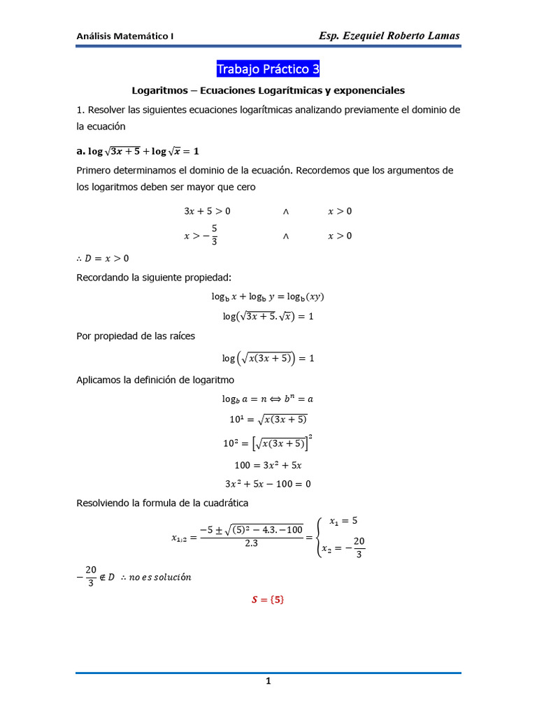 Res Ej Tp3-LamasE | PDF | Logaritmo | Exponenciación
