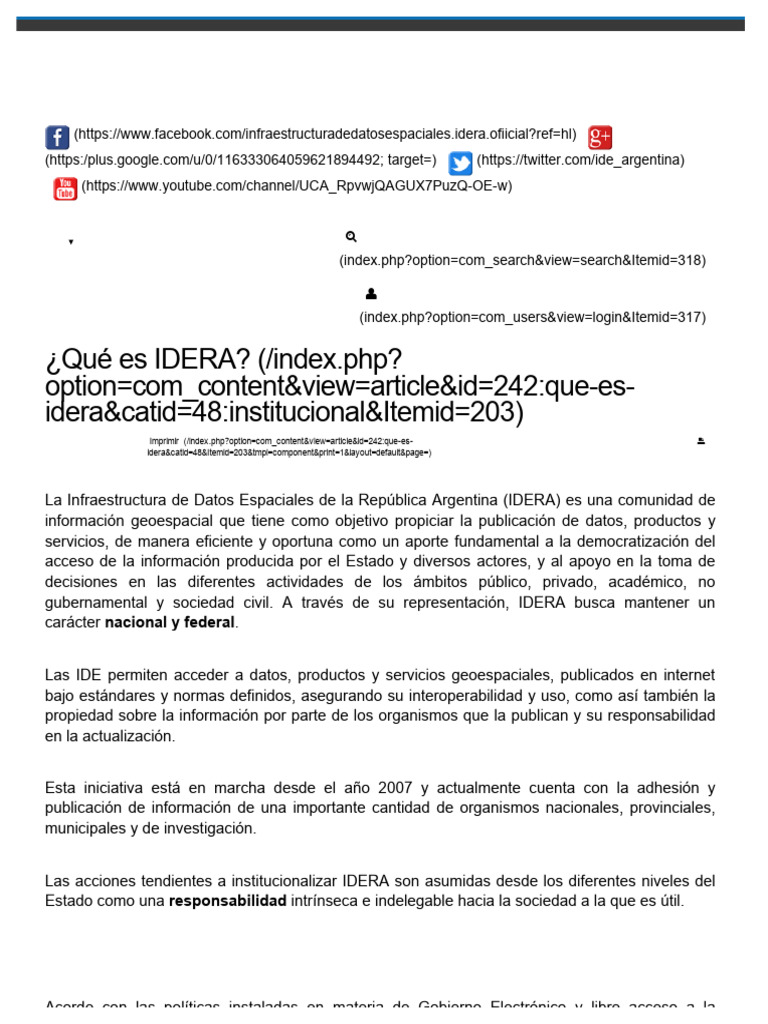 Que Es IDERA WWW - Idera.gob - Ar | PDF | Gobierno E | Acceso abierto