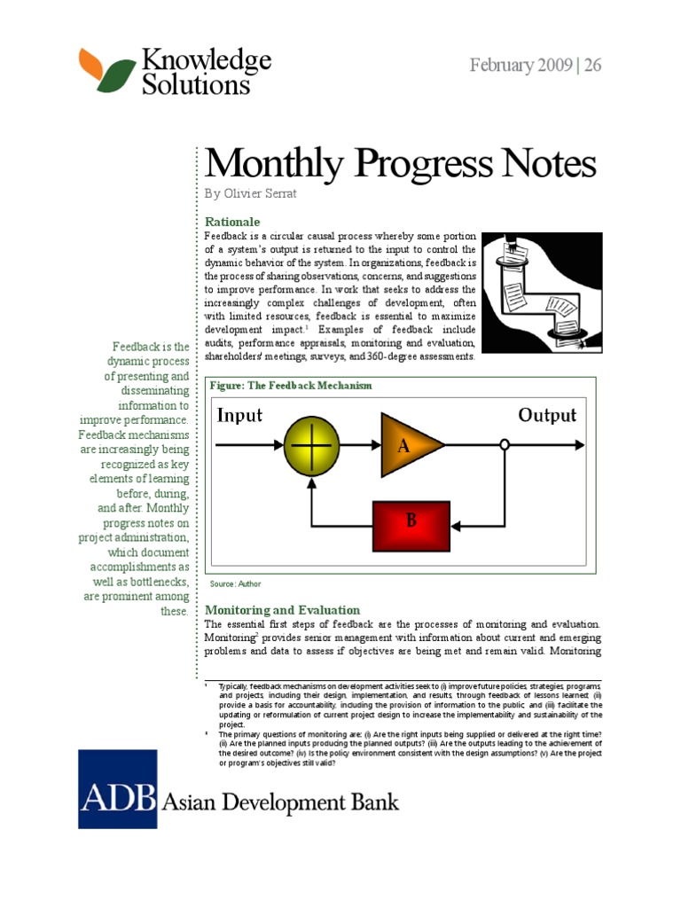 Monthly Progress Notes: Knowledge Solutions | PDF | Asian Development ...