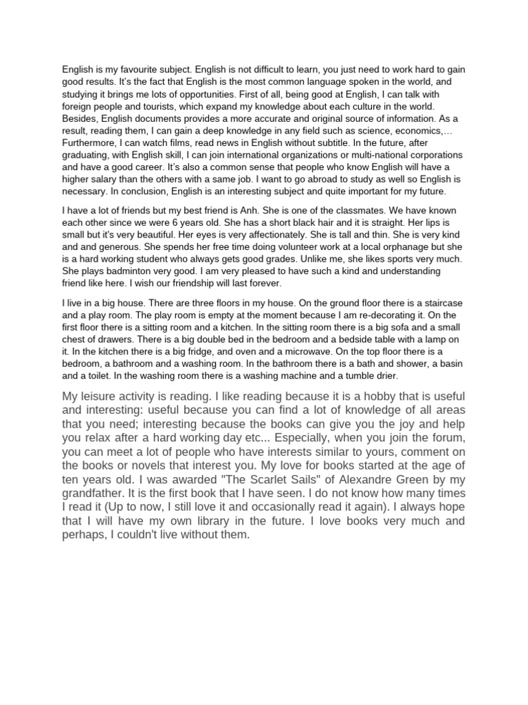 English Is My Favourite Subject | PDF