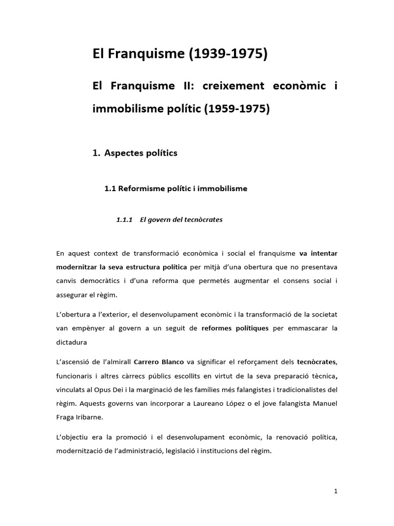 5.3 Resum Franquisme II (1959-1975) | PDF
