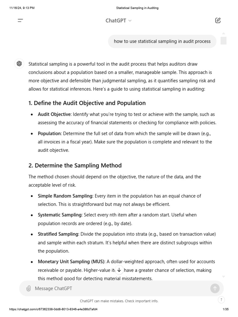 Statistical Sampling in Auditing | PDF | Audit | Statistics