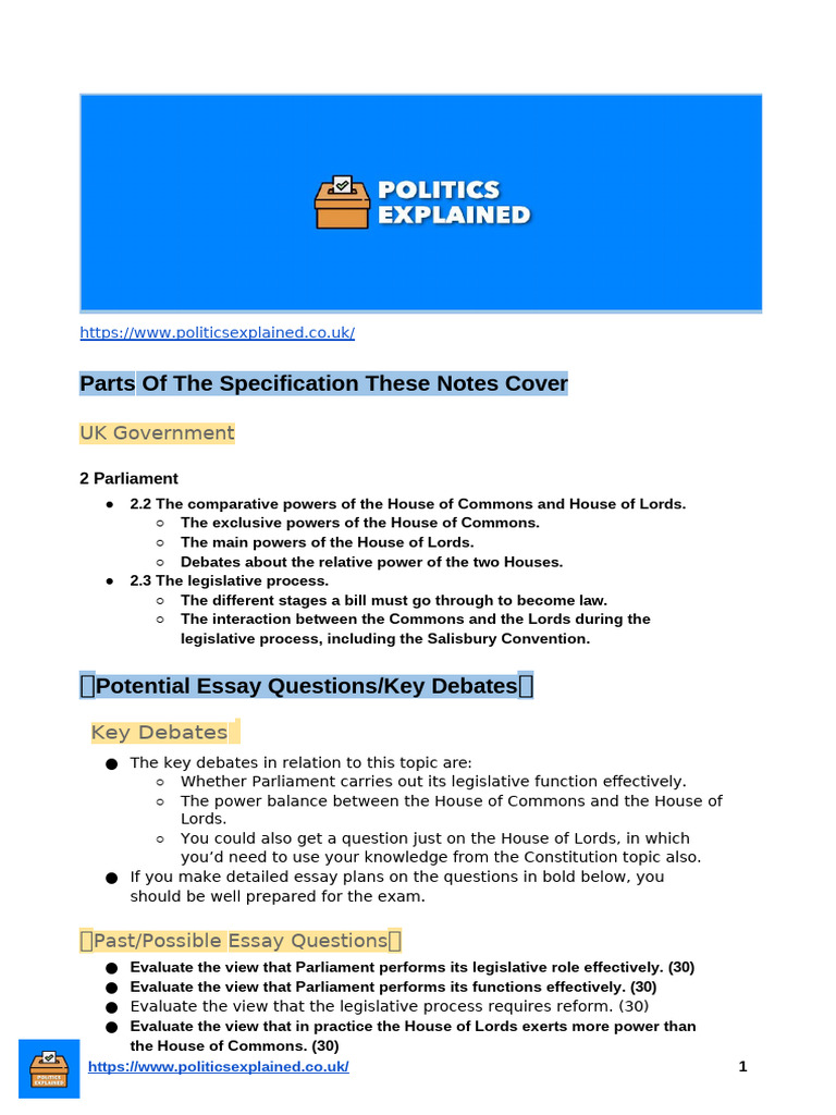 UK Parliament Legislative Process Explained | PDF | House Of Commons Of ...