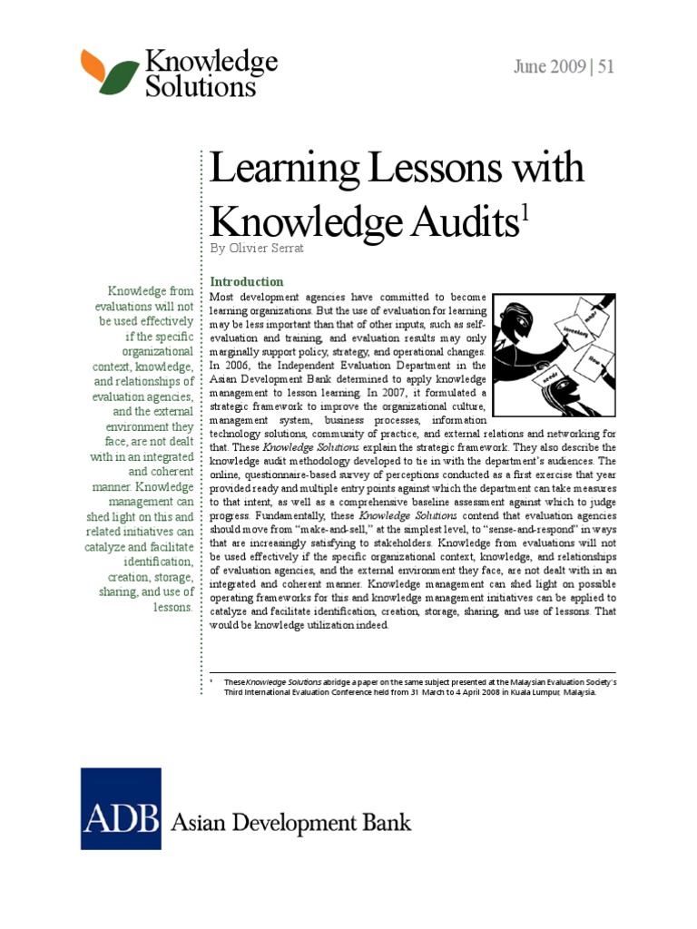Learning Lessons With Knowledge Audits | PDF | Knowledge Management ...