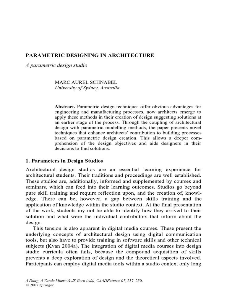 Parametric Designing in Architecture: A Parametric Design Studio | PDF | Design | Cognition