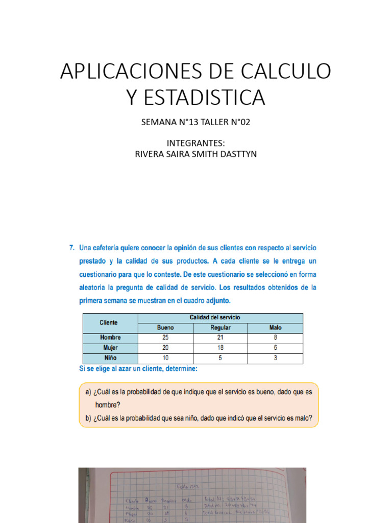 Aplicaciones de Calculo y Estadistica Taller n2 | PDF