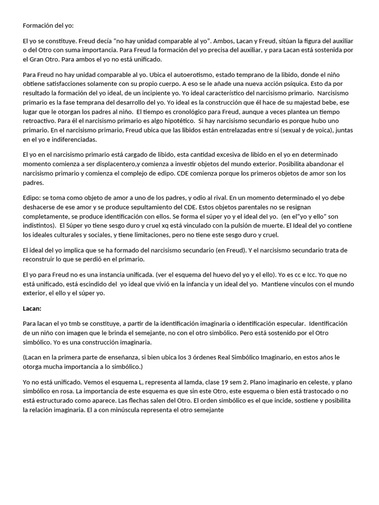 Formación del Yo: Freud y Lacan | PDF | Jacques Lacan | Libido