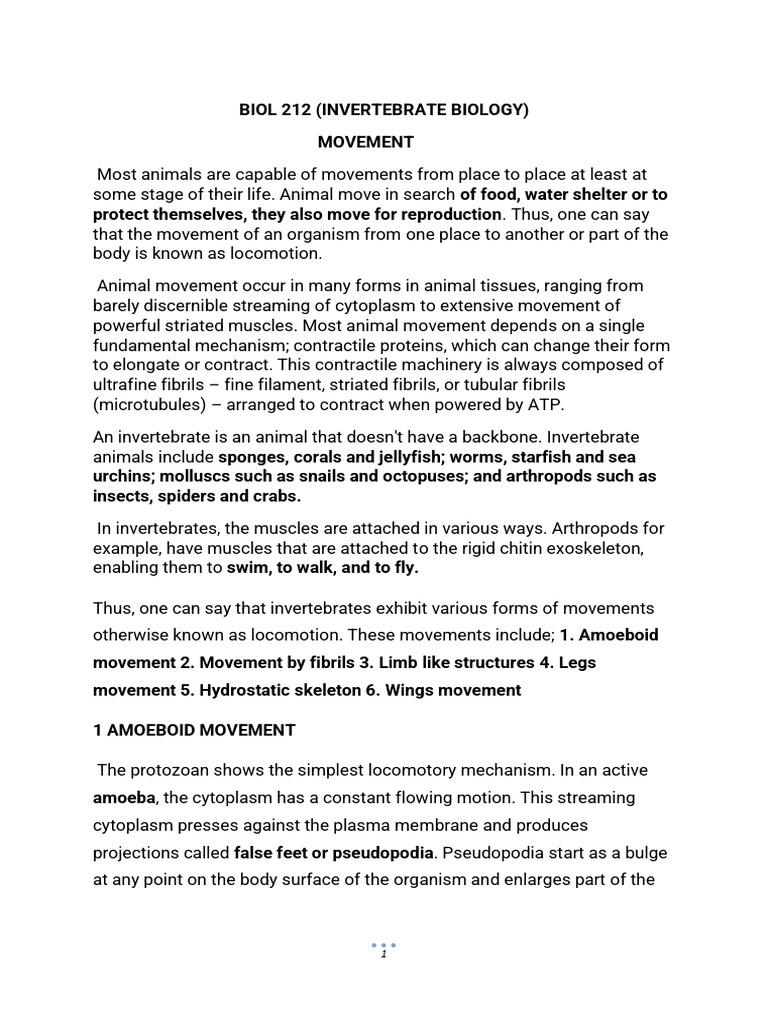 Biol 212 Invertebrates Biology (Movement) | PDF | Skeleton | Muscle ...