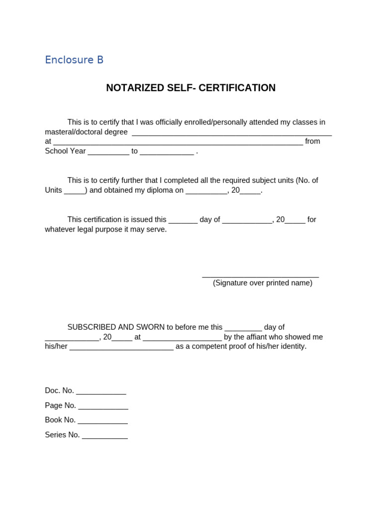 NOTARIZED SELF CERTIFICATION | PDF