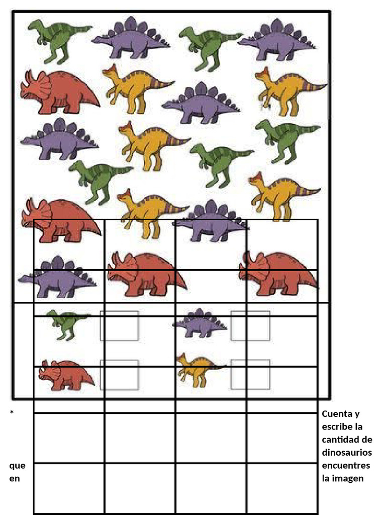 Cuenta y Escribe La Cantidad de Dinosaurios Que Encuentres en La Imagen ...