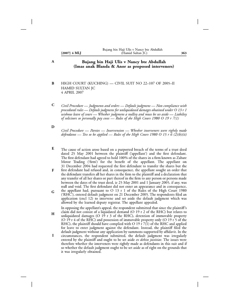 Bujang Bin Haji Ulis V Nancy Bte Abdullah (Imas Anak Blanda & Anor As ...