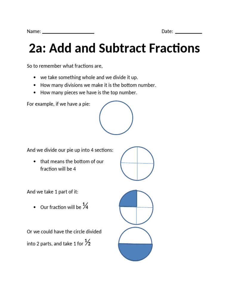 2a Add and Subtract Fractions | PDF | Mathematical Notation | Division ...