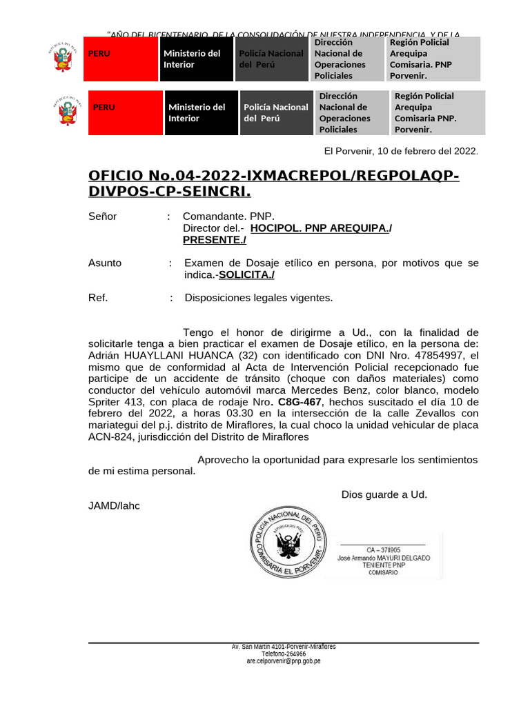 Oficio Dosaje, RML | PDF | Perú | Policía