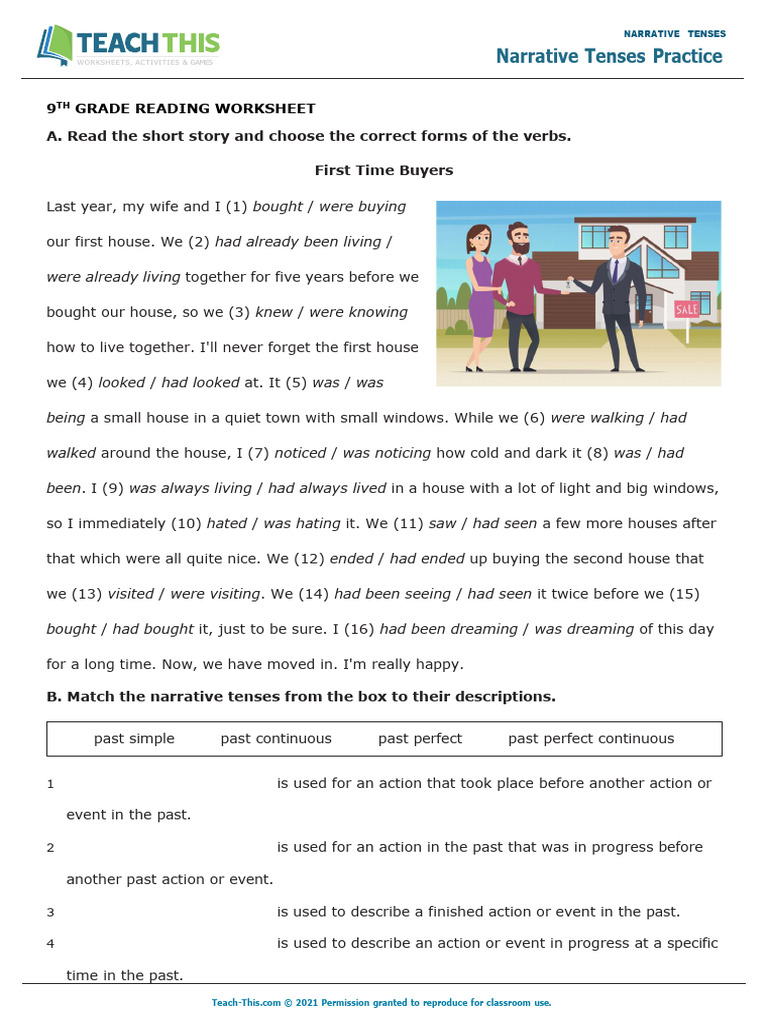 9th Grade Reading Worksheet | PDF | Grammatical Tense | Linguistic ...