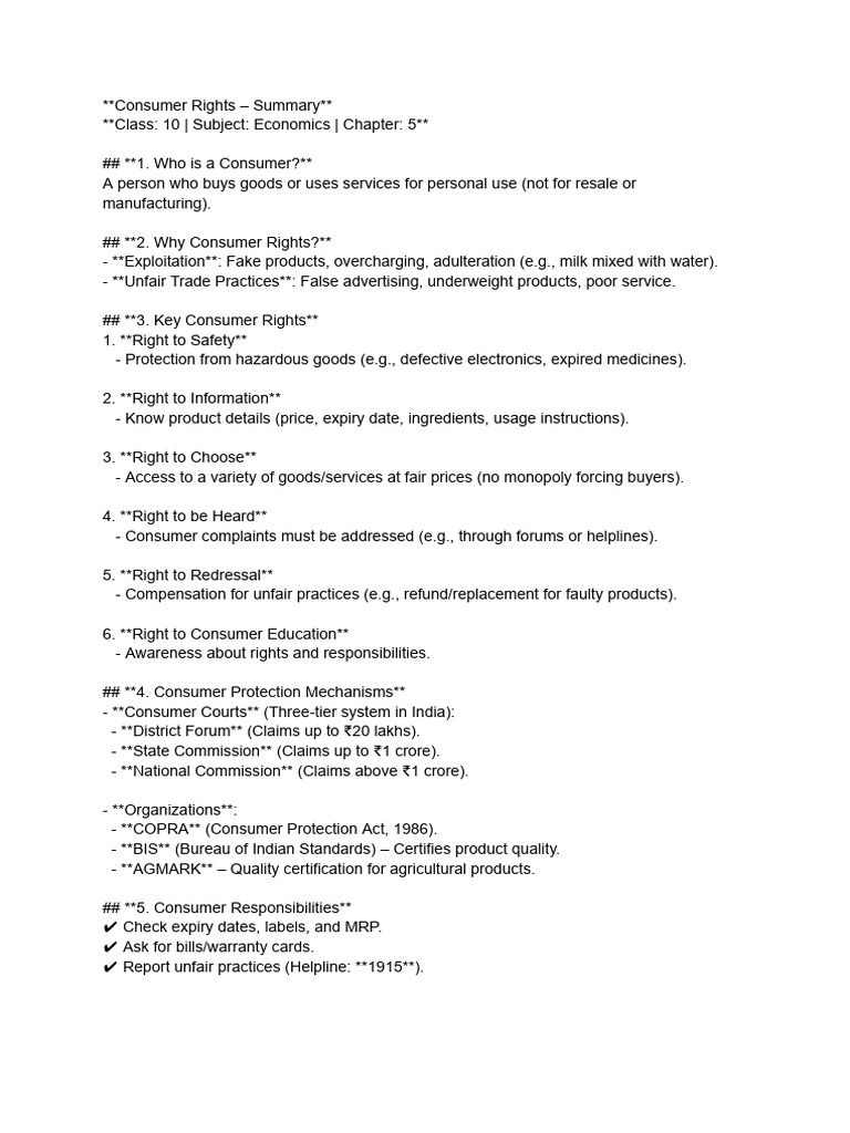 Consumer Rights - Summary | PDF