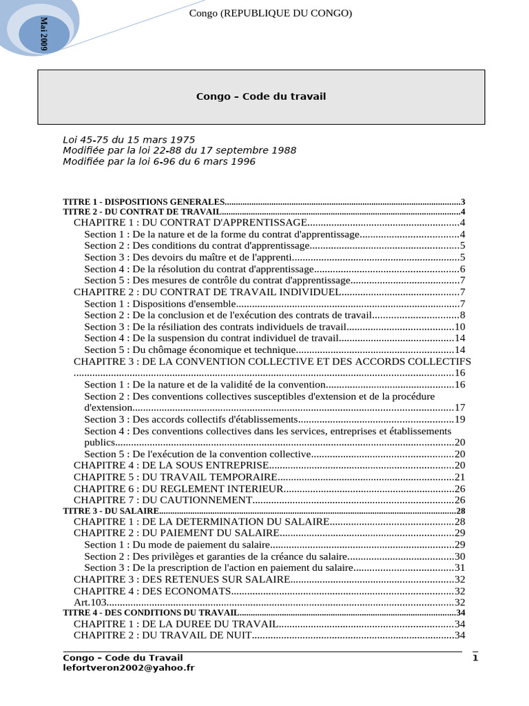 Code du Travail de la République du Congo | PDF