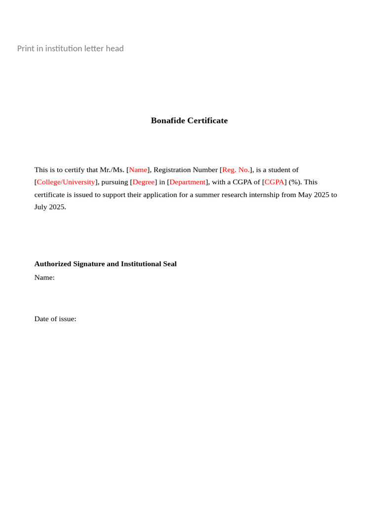 Bonafide Template SASTRA | PDF