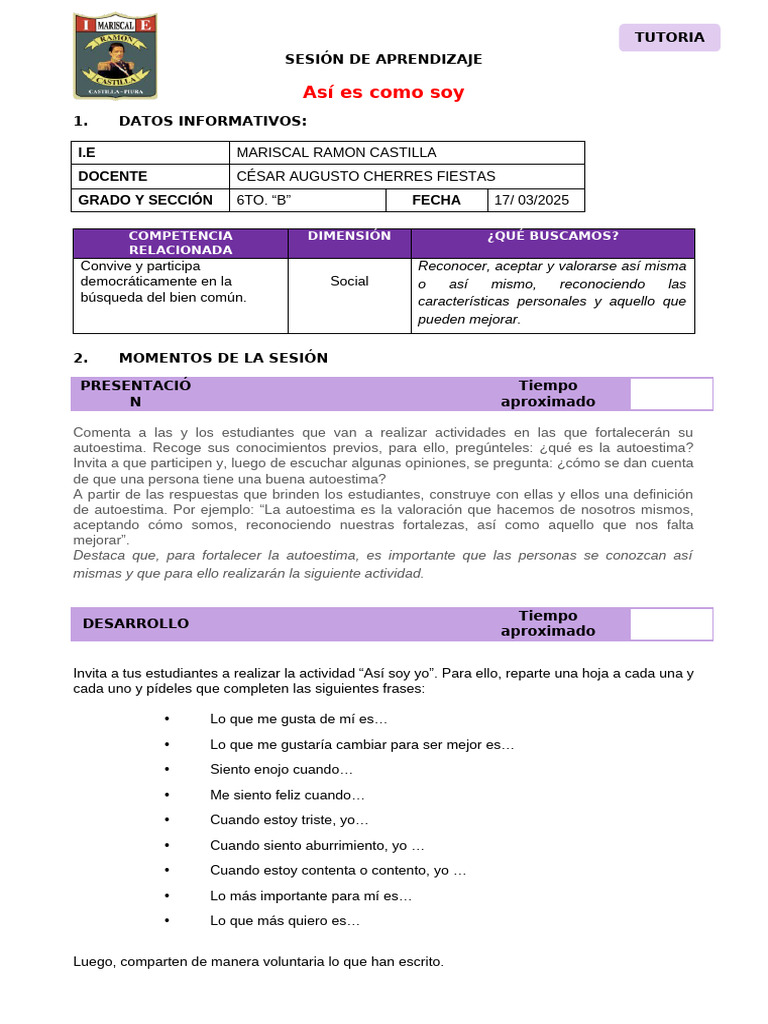 Lun 17 Socioemocional Asi Es Como Soy Yo | PDF | Autoestima