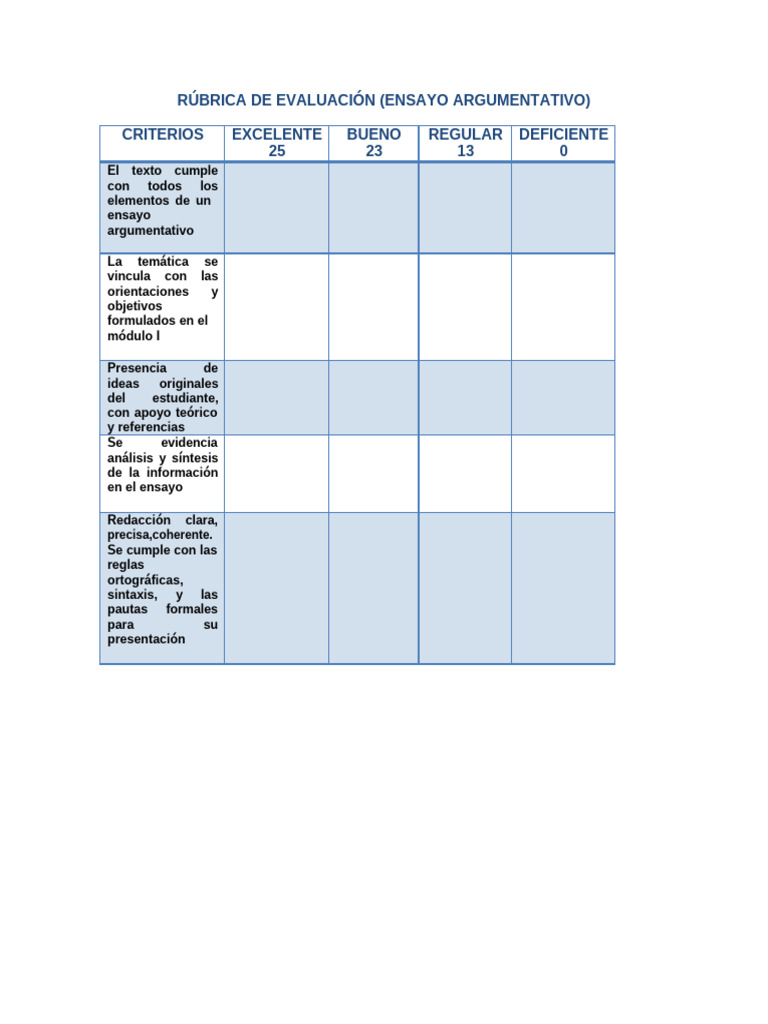 Rúbrica de Evaluación: Ensayo Argumentativo | PDF