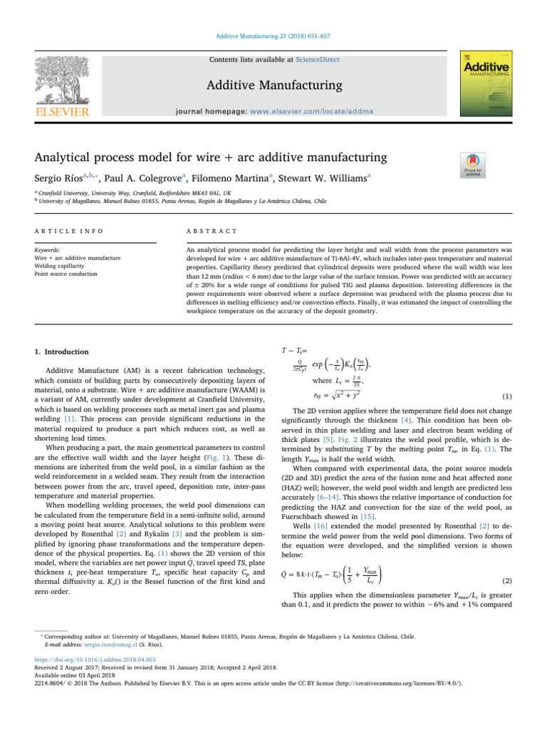 Analytical Process Model For Wire - Arc Additive Man - 2018 - Additive ...