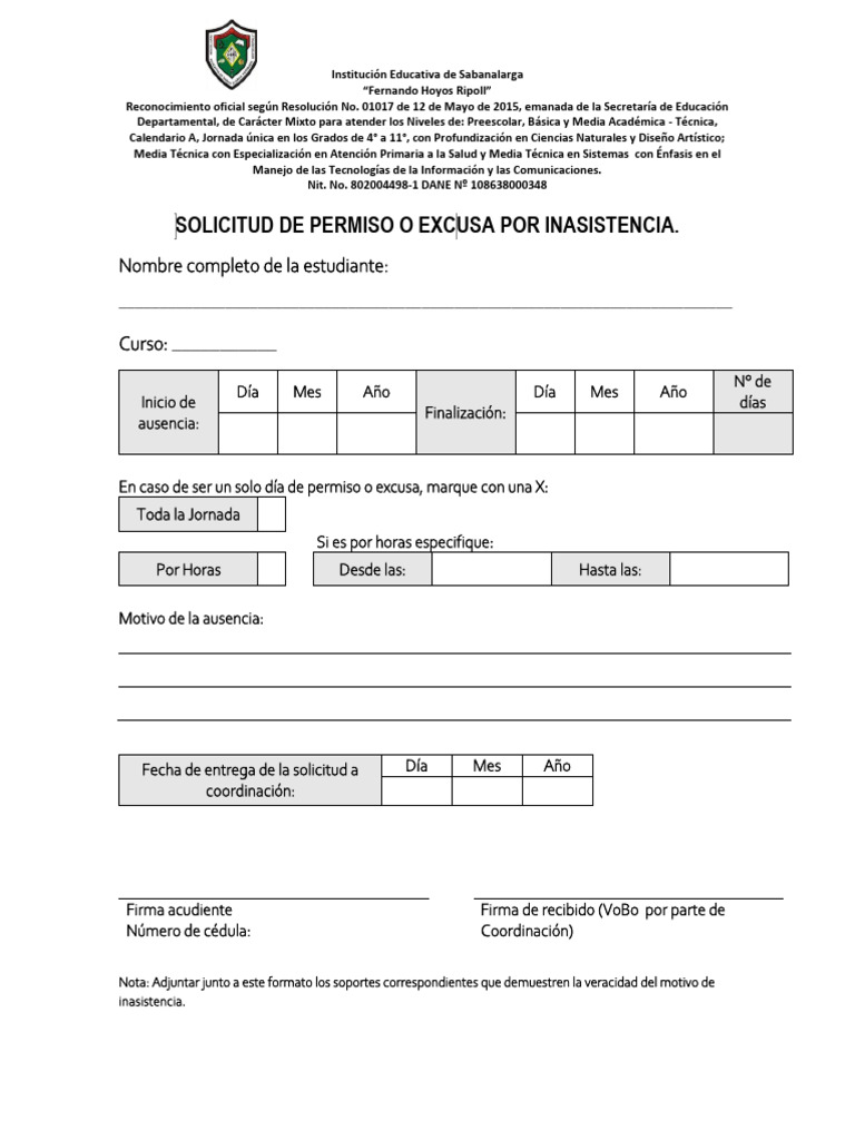 Formato de Excusa 2024 | PDF