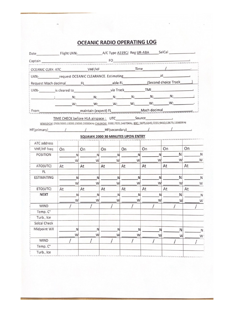 Oceanic Radio Operating Log | PDF