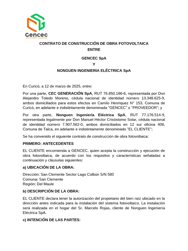 2-Contrato de Obra Fotovoltaica PVT2025!05!049 | PDF | Fotovoltaica