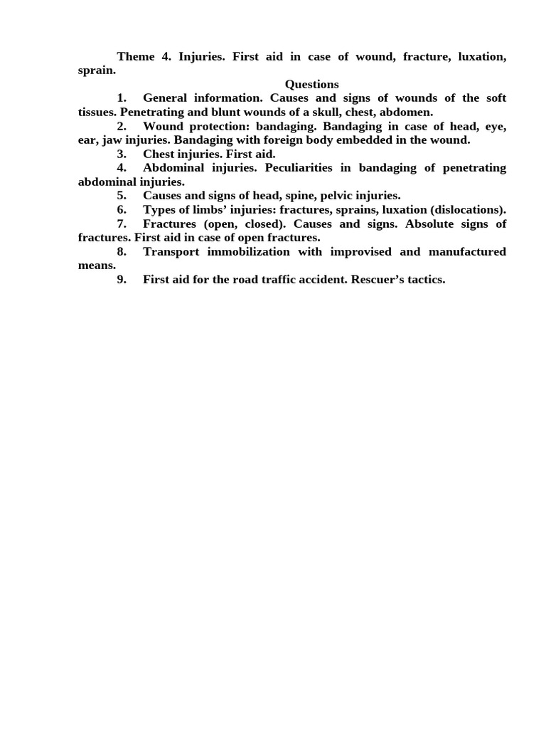 First Aid for Wounds and Injuries Guide | PDF | Thorax | Abdomen
