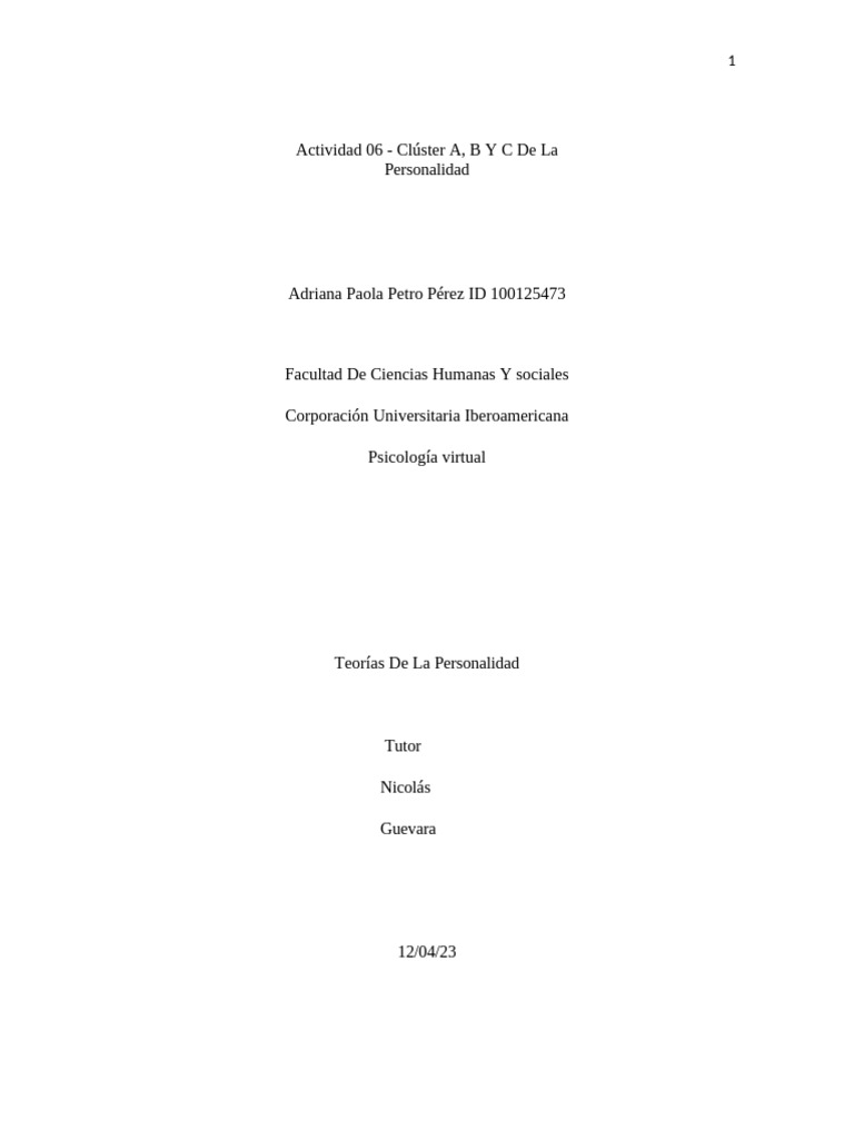 _06 - Cluster a, b y c de La Personalidad Word | PDF | Sicología ...