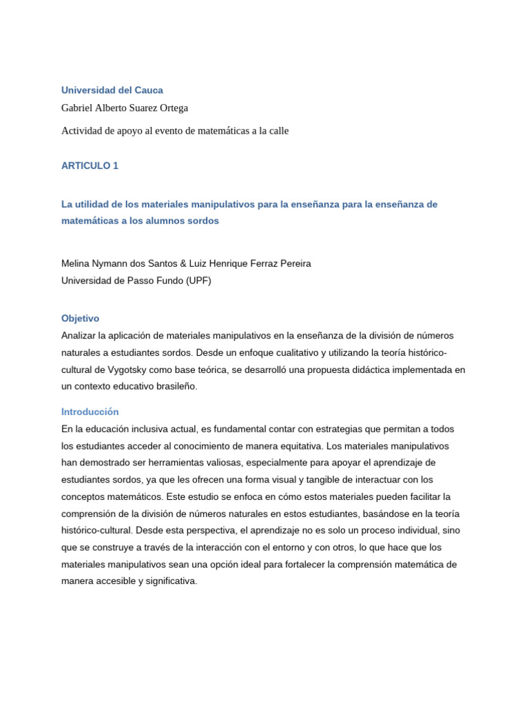 Informe APA Materiales Manipulativos 2025 | PDF | Enseñando | Aprendizaje