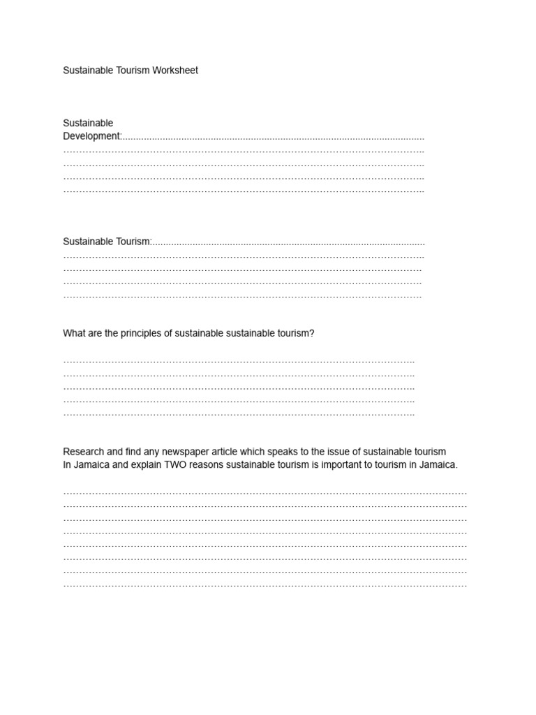 Sustainable Tourism Worksheet | PDF