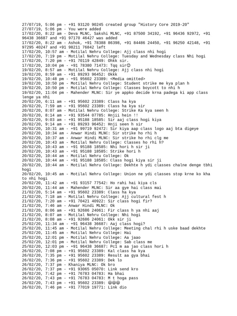 WhatsApp Chat With History Core 2020 | PDF