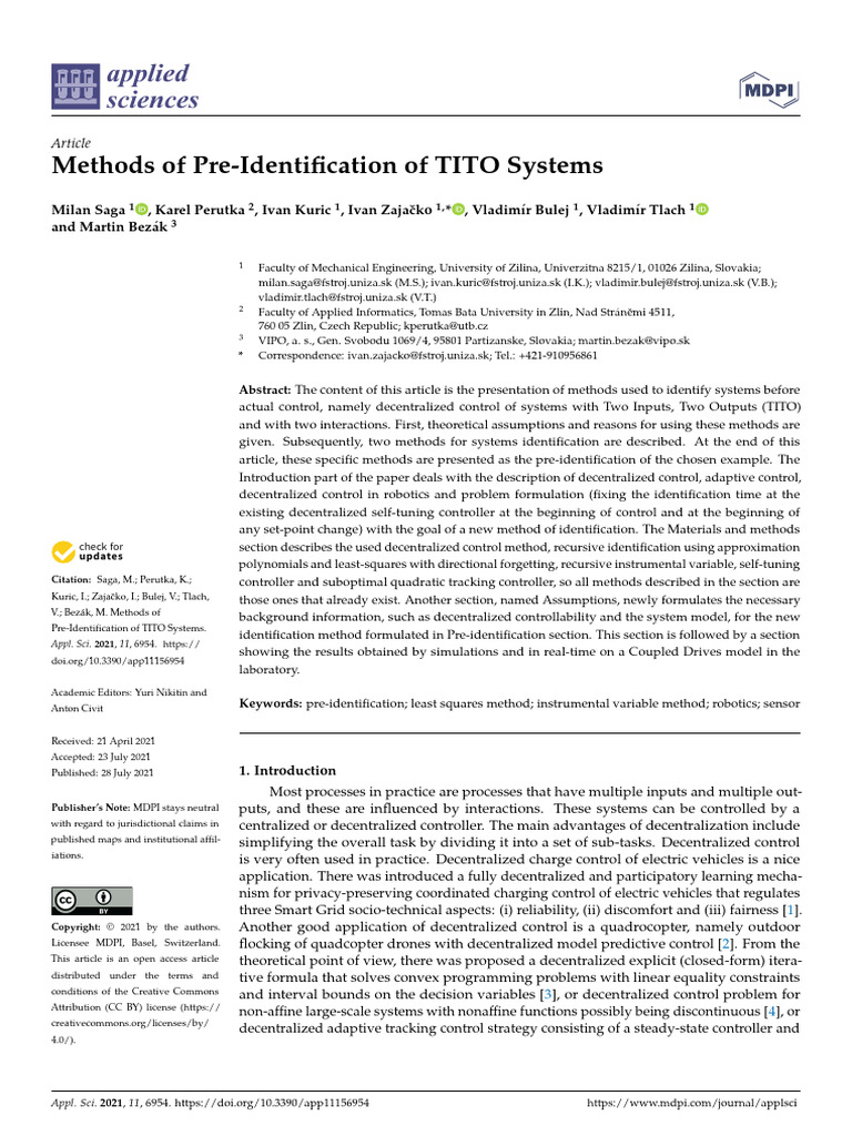 Methods of Pre-Identification of TITO Systems | PDF | Control Theory ...