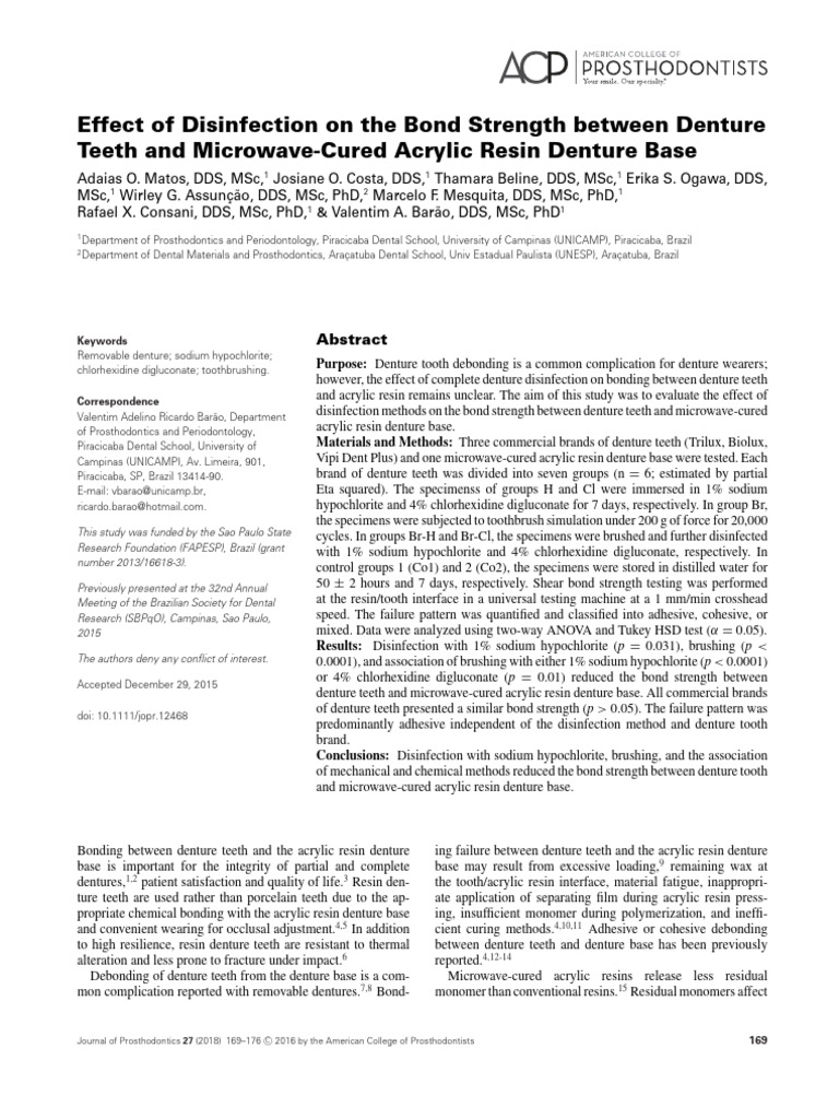 Journal of Prosthodontics - 2016 - Matos - Effect of Disinfection On ...