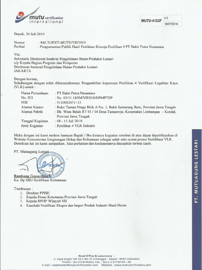 PP Hasil Penilikan 4 LK PT Bakti Putra Nusantara | PDF