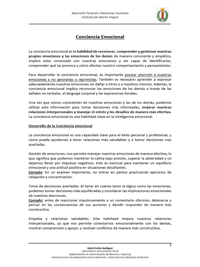 Conciencia Emocional | PDF | Las emociones | Empatía
