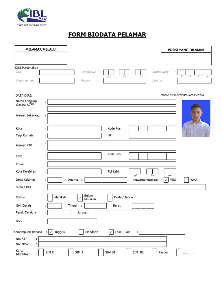 Form Biodata Pelamar (Hanif) | PDF