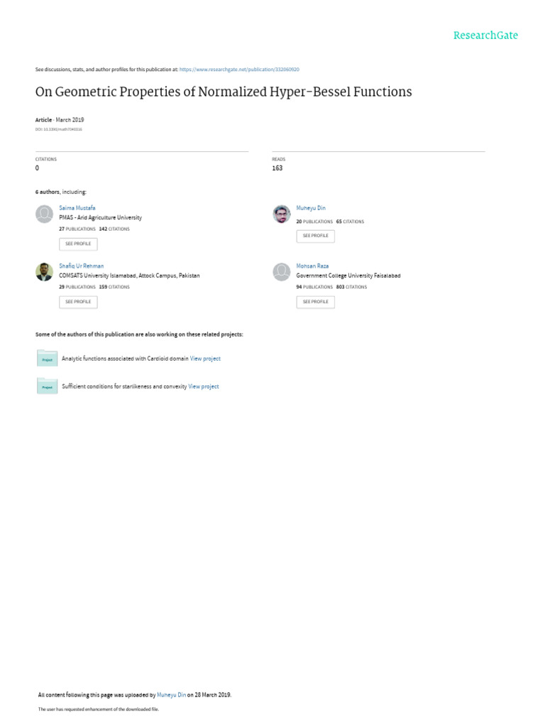 On Geometric Properties of Normalized Hyper Bessel Functions | PDF | Inequality (Mathematics ...