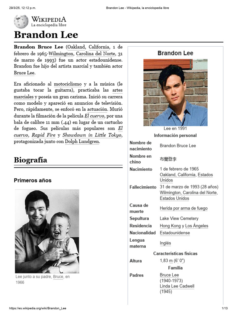 Biografía de Brandon Lee | PDF | Bruce Lee