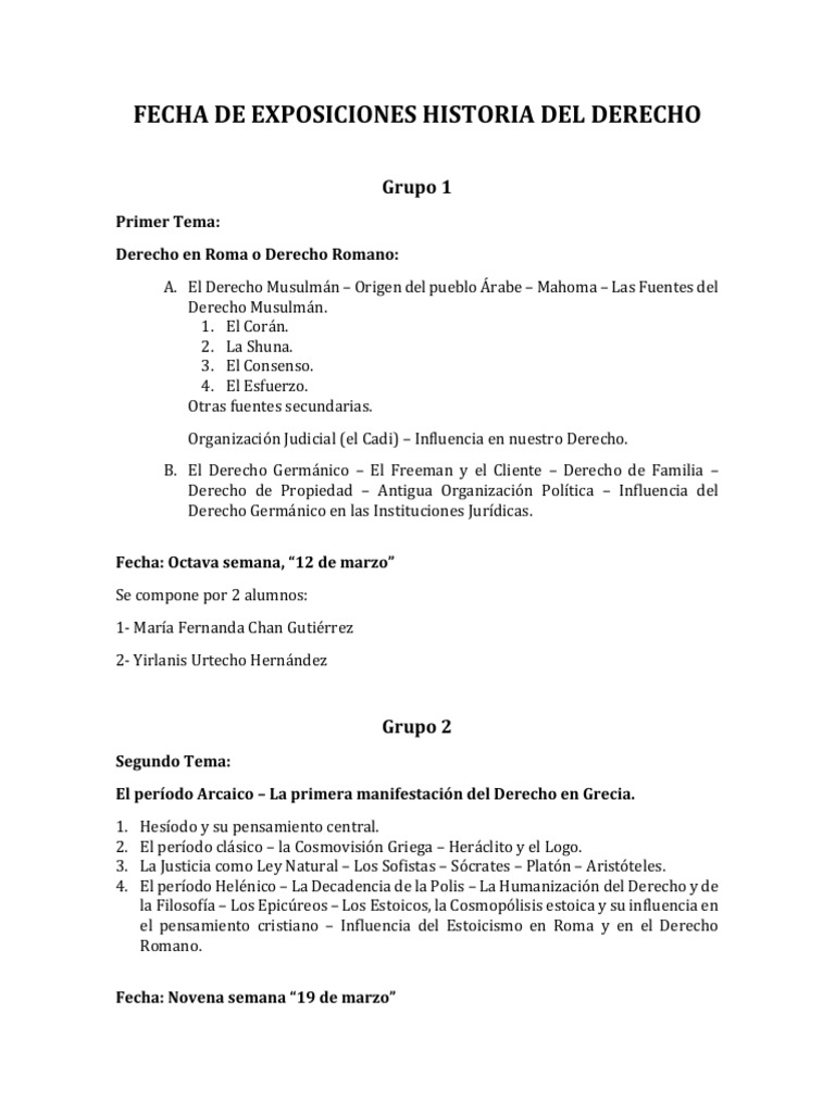 Fecha de Exposiciones Historia Del Derecho I-C 2022 Act | PDF | Antigua Grecia | Esparta