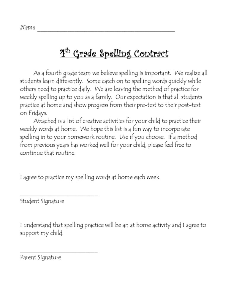Spelling Contract Example | PDF | Word | Linguistics