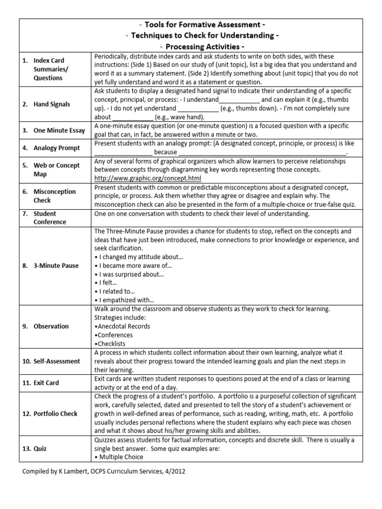 60 Formative Assessments of student learning | PDF | Learning | Question