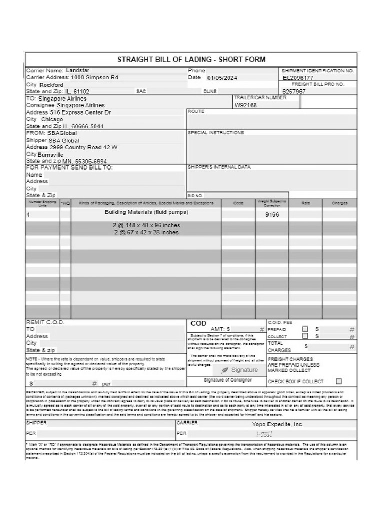 Short BOL Form | PDF