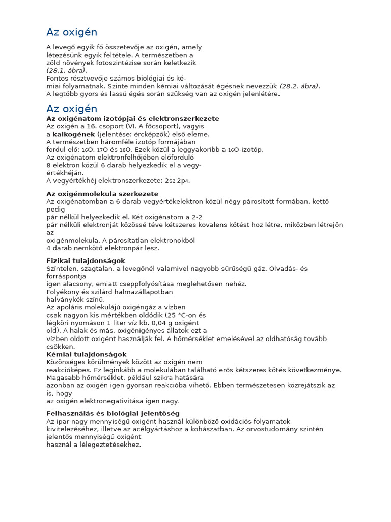Az Oxigén. Az Elemek Periódusos Rendszere. | PDF